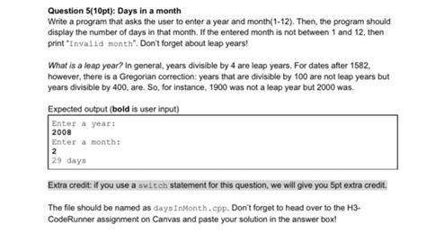 Solved Question 510pt Days In A Month Write A Program