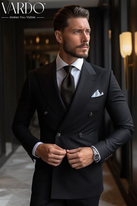 Stylish Black Double Breasted Suit For Men Elegant Groomsmen Attire