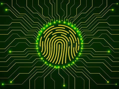 Fingerprint Scanning On Circuit Board Biometrics Identification System Stock Vector