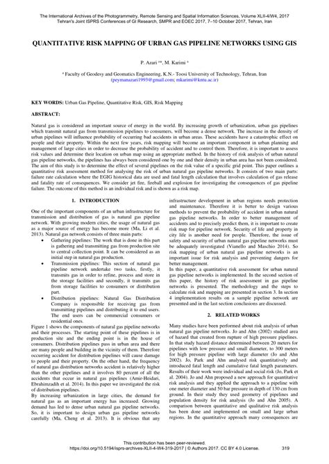 PDF QUANTITATIVE RISK MAPPING OF URBAN GAS PIPELINE NETWORKS USING GIS