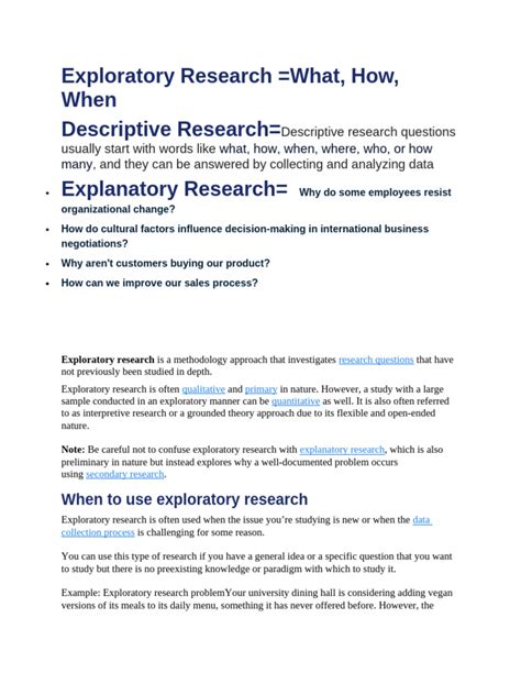 Exploratory Research Descriptive Explanatory Pdf Methodology