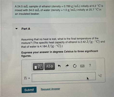 Solved A 245ml Sample Of Ethanol Density 0789gml