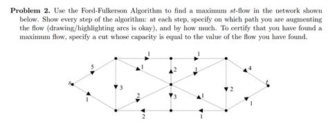 Solved Problem Use The Ford Fulkerson Algorithm To Find A Chegg