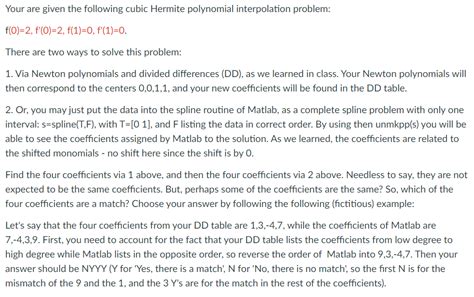Your Are Given The Following Cubic Hermite Polynomial