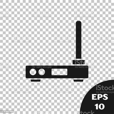 투명 한 배경에 격리 된 블랙 라우터 및 Wifi 신호 기호 아이콘 무선 이더넷 모뎀 라우터 컴퓨터 기술 인터넷 벡터 일러스트레이션 0명에 대한 스톡 벡터 아트 및 기타