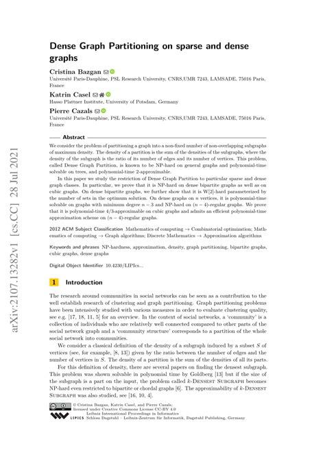 pdf dense graph partitioning on sparse and dense graphs