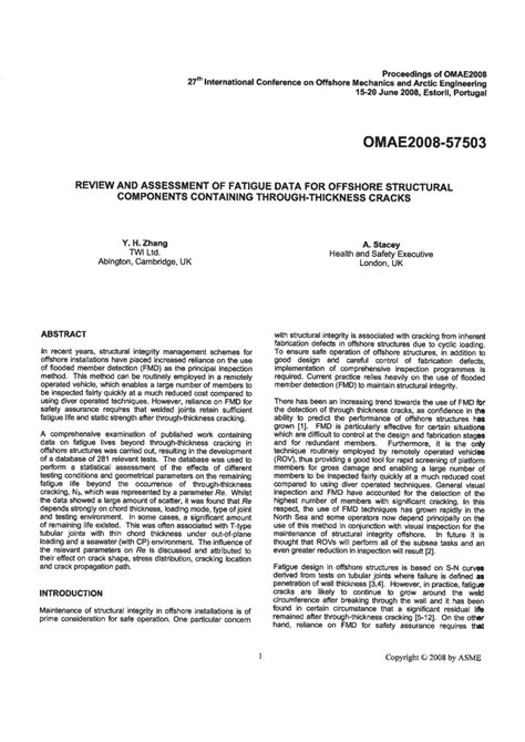 Pdf Review And Assessment Of Fatigue Data For Offshore Structural Components Containing