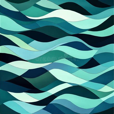 A Geometric Ocean Wave Illustration With Stylized Angular Waves In Shades Of Blue Teal And