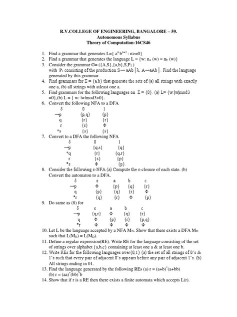 Toc Question Bank Pdf Models Of Computation Discrete Mathematics