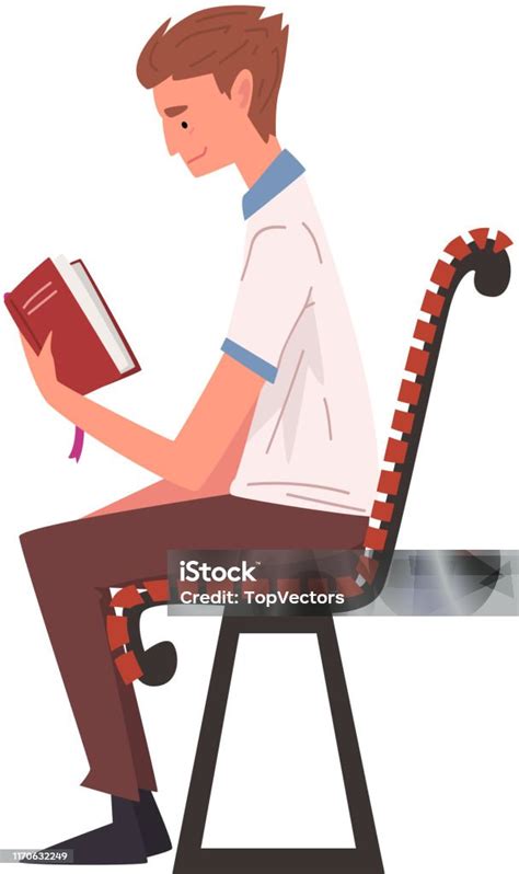 의자에 앉아 있는 젊은이와 독서 책 사이드 뷰 벡터 일러스트 남성에 대한 스톡 벡터 아트 및 기타 이미지 남성 남자 대학교 Istock