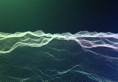 Abstract Digital Landscape With Flowing Waves Of Light And Color Stock