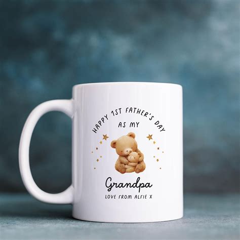 First Fathers Day Mug For Grandpa Cute Teddy Bear Design T From