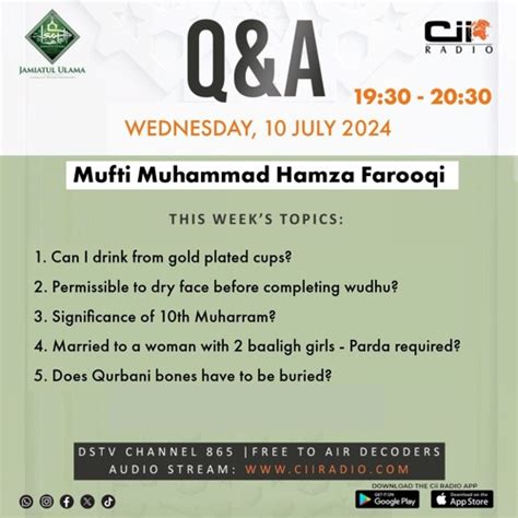 Stream 10 07 24 Question And Answer With Mufti Muhammad Hamza Farooqi