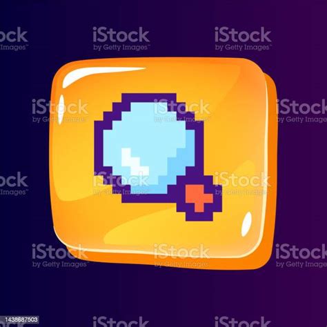 data seeking glossy ui button with pixelated color icon stock