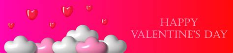 3d 플라스틱 구름 심장이 있는 행복한 발렌타인 데이 텍스트 사랑 벡터 삽화입니다 낭만적 인 엽서 카드 초대장 웹에 대 한 가로