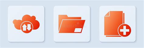 Set Add New Folder Cloud Download And Document Folder With Clock