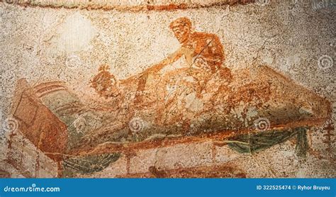 pompeii italy fresco sex scene on wall of lupanar of pompeii