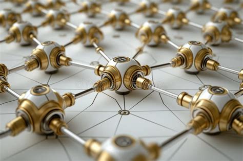 Network Of Golden Data Nodes Connected In A Symmetrical Grid