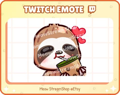 Twitch Emote Cute Sloth Sip Sipping Tea Drink Boba Drink Etsy