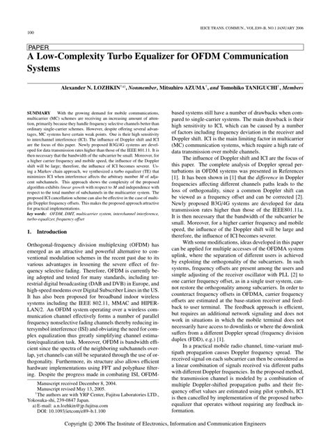Pdf A Low Complexity Turbo Equalizer For Ofdm Communication Systems
