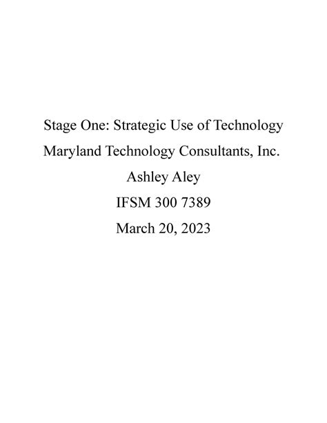 Aley Ashley Stage 1 Mct Assignment Stage One Strategic Use Of Technology Maryland