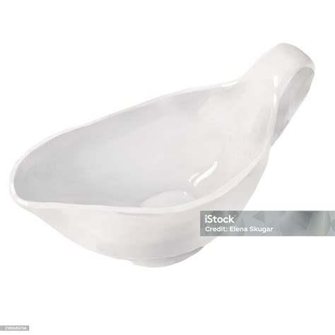 소스보트 도자기 흰색 유리 그릇 수채화 디지털 일러스트레이션 소스를 제공하기 위한 우아한 주방 용품 흰색 배경에 고립되어 있습니다 부엌 음식 레스토랑 서빙을 테마로 가사