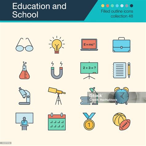 교육 및 학교 아이콘입니다 채워진된 개요 디자인 컬렉션 48입니다 프레 젠 테이 션 그래픽 디자인 모바일 응용 프로그램 웹