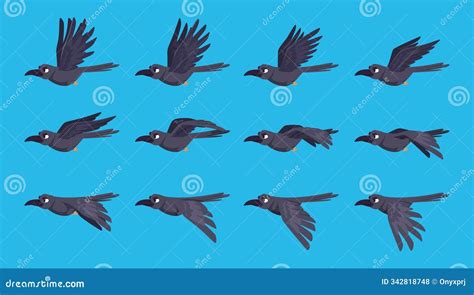 Bird Sequence Crow Flying Keyframe Animation Exact Vector Game Assets