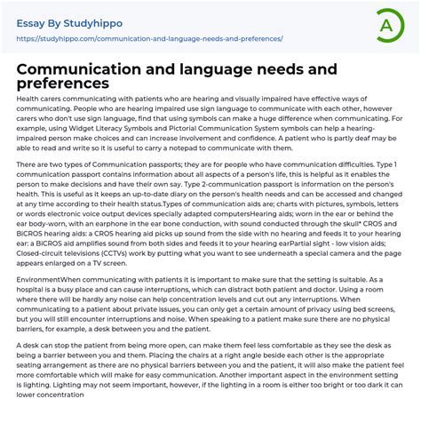 Communication And Language Needs And Preferences Essay Example