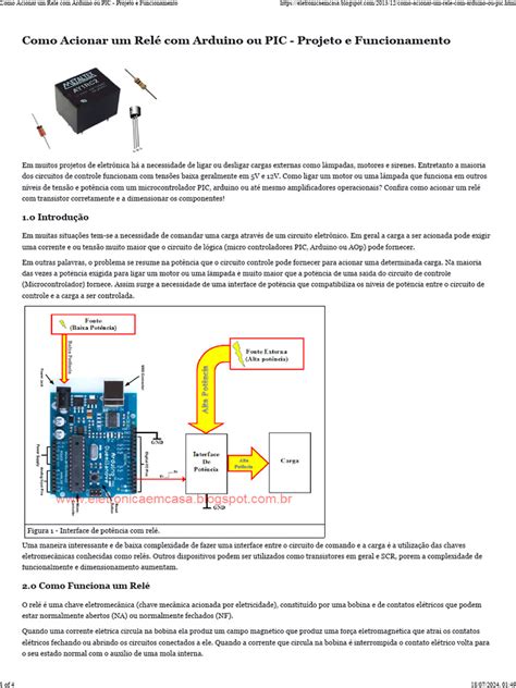 Como Acionar Um Relé Com Arduino Ou Pic Projeto E Funcionamento Eletrônica Em Casa Pdf