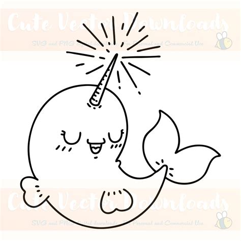 Cute Kawaii Narwal Under The Sea Themed Vector Download In Colour And Black Line Png And Svg