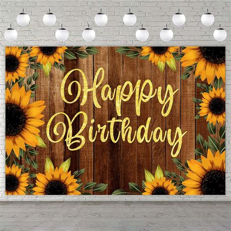 Sunflower Happy Birthday Rustic Wood Banner Backdrop