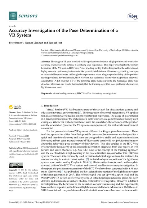 Pdf Accuracy Investigation Of The Pose Determination Of A Vr System