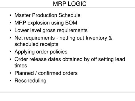 PPT Materials Requirements Planning MRP I Manufacturing Resources Planning MRP II
