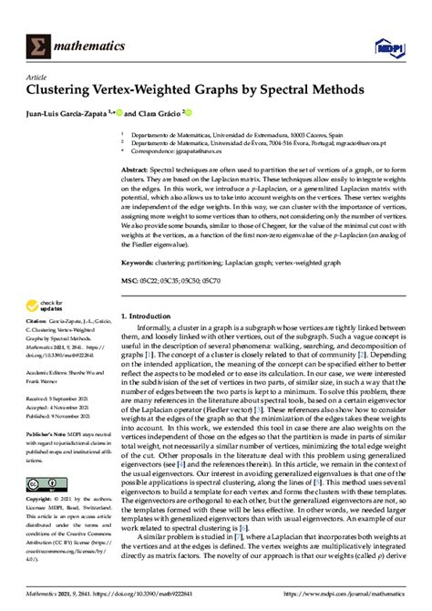 Pdf Clustering Vertex Weighted Graphs By Spectral Methods