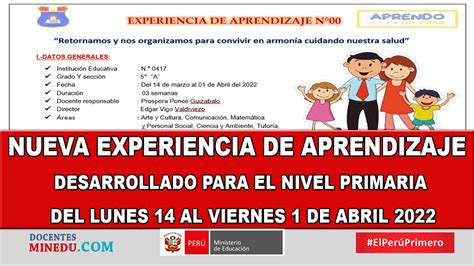 NUEVA EXPERIENCIA DE APRENDIZAJE DESARROLLADO PARA EL NIVEL PRIMARIA DEL LUNES 14 AL VIERNES 1 ...