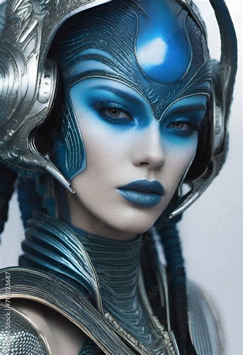 Otherworldly Human Like Beautiful Alien Female With Blue And White Skin Fitted With Advanced