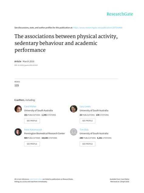 Maher Et Al 2016 The Associations Between Physical Activity Sedentary Behavior And Academic