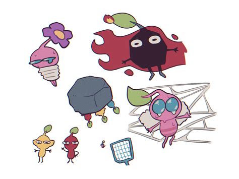 Red Pikmin Yellow Pikmin Blue Pikmin Winged Pikmin And Rock Pikmin Pikmin Drawn By T User