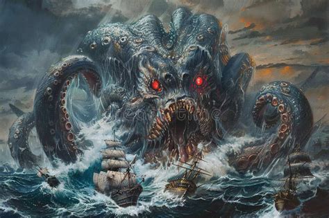 Terrifying Sea Monster In The Depths Of The Ocean Stock Image Image