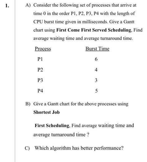 Solved A Consider The Following Set Of Processes That Chegg