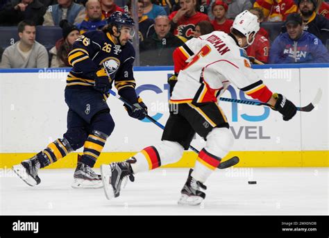 Buffalo Sabres Forward Matt Moulson 26 And Calgary Flames Defenseman Dennis Wideman Race