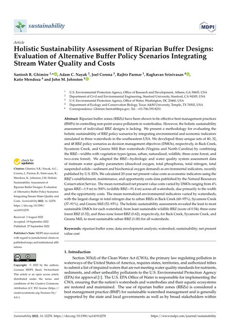 Pdf Holistic Sustainability Assessment Of Riparian Buffer Designs