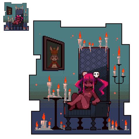 Omunikin Original 1girl Armchair Blue Background Candle Candlestand Chair Dark Skinned