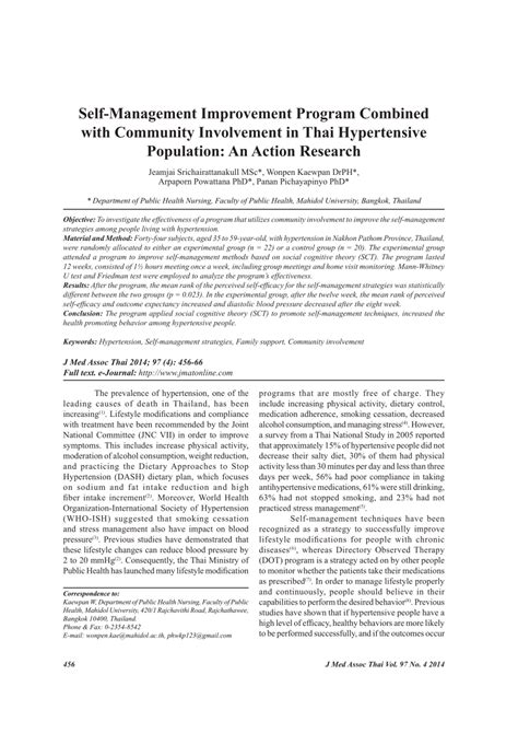 Pdf Self Management Improvement Program Combined With Community Involvement In Thai