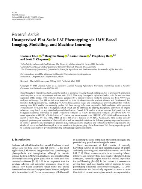 pdf unsupervised plot scale lai phenotyping via uav based imaging