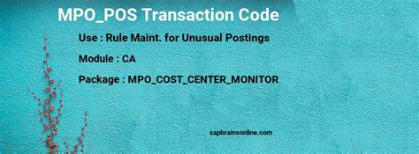 Mpopos Sap Tcode For Rule Maint For Unusual Postings