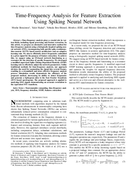 Pdf Time Frequency Analysis For Feature Extraction Using Spiking