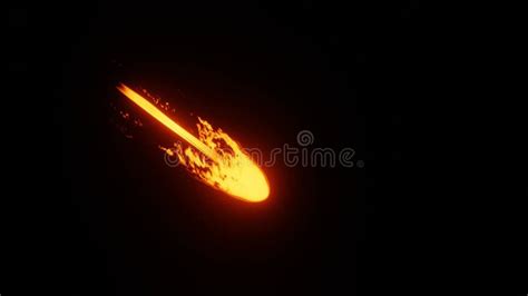 3d animation burning comet or meteor with fiery tail is flying on black