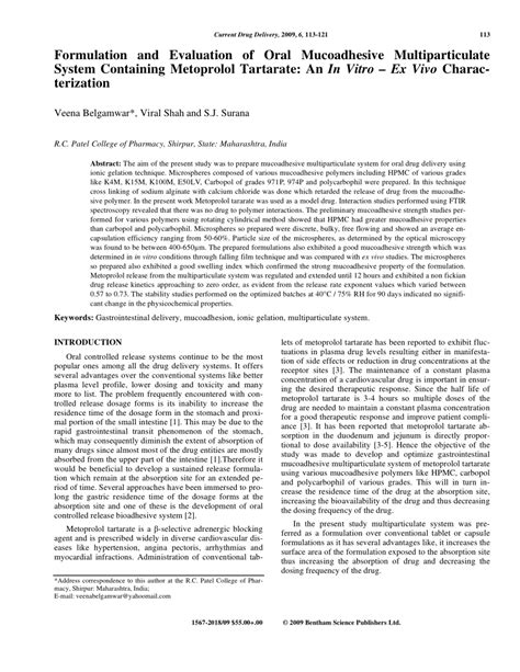 Pdf Formulation And Evaluation Of Oral Mucoadhesive Multiparticulate System Containing